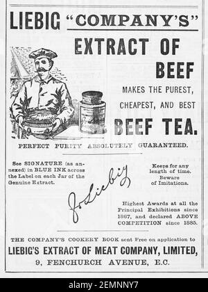 Old Victorian Liebig beef extract & beef tea advert from 1891 - before ...