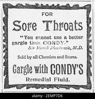 Old Victorian magazine newsprint Condy's miracle remedial fluid ...