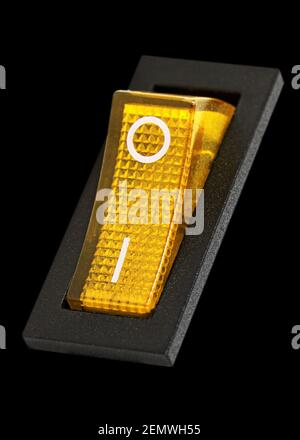 Yellow power switch at ON position, isolated on white background Stock ...