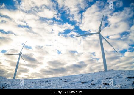 Millennium Wind Farm on a snowy Meall Dubh, Northwest Highlands ...