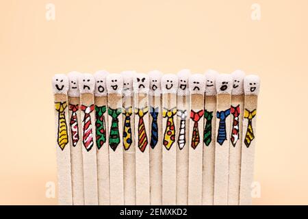 matchsticks with faces painted on the heads with natural leather ...