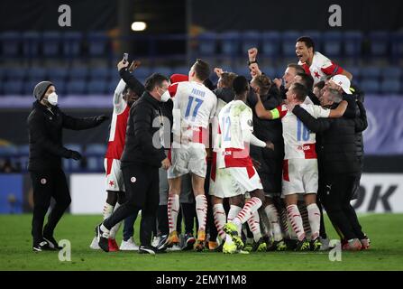Soccer players of SK Slavia Praha pose for team photo prior to the ...