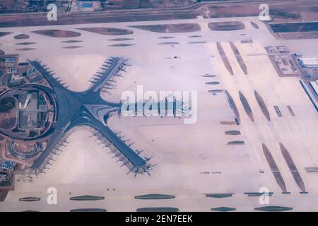 An aerial view of the Qingdao Jiaodong International Airport, an ...