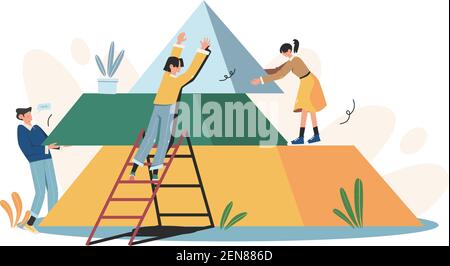 people connect the elements of the pyramid, vector illustration flat ...
