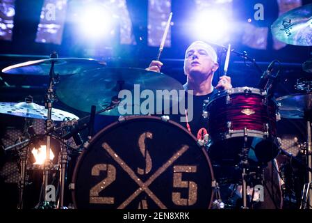Mark Richardson, drummer of the British band Skunk Anansie, performing ...