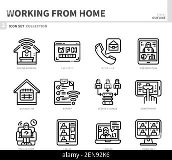 working from home icon set,outline style,vector and illustration Stock ...