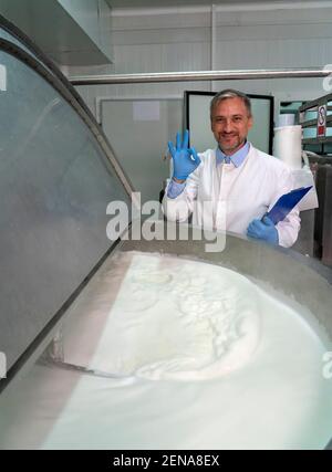Milk Pasteurization in Dairy Processing Plant. Milk inside the ...