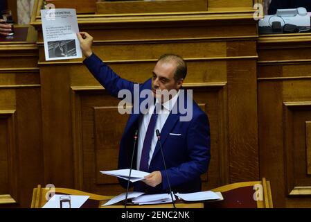 Kyriakos Velopoulos (right), leader of Greek solution party, during his ...