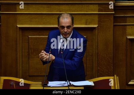 Kyriakos Velopoulos (right), leader of Greek solution party, during his ...