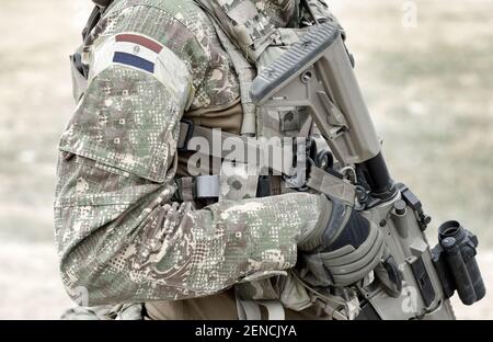Flag of Paraguay on military uniform. Army, troops, soldier (collage ...