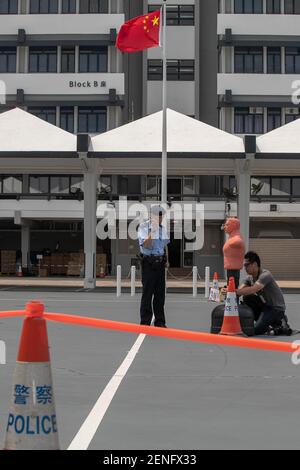 A water cannon is seen during a road test at the Police Tactical Unit ...