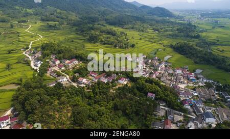 Anhui,CHINA-Aerial photo shows the autumn countryside in Yunling town ...