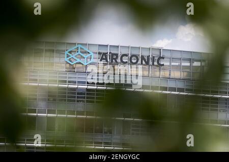 A logo sign outside of the headquarters of Arconic in Pittsburgh ...
