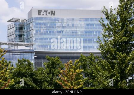 A logo sign outside of the operational headquarters of the Eaton ...