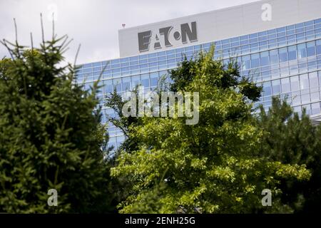 A logo sign outside of the operational headquarters of the Eaton ...