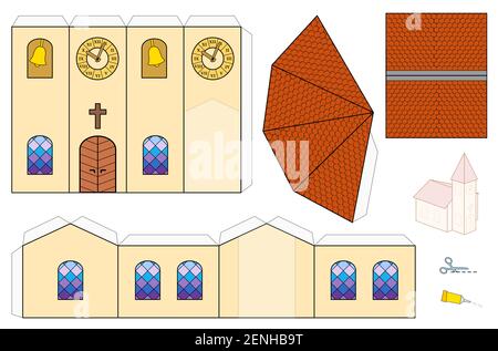 Church building paper craft model. Cut-out sheet for making a detailed ...