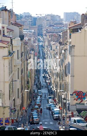 Marseille, France - city street scene - La Canebière street in the old ...