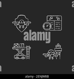 Civil aviation safety flights black glyph icons set on white space ...