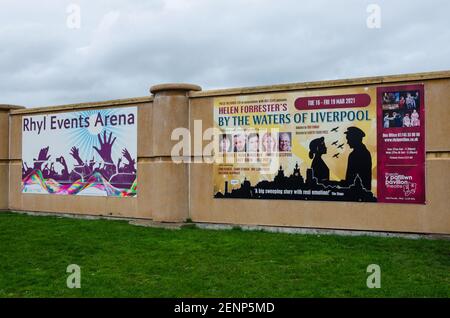 Rhyl, Denbighshire; UK: Feb 21, 2021: A very quiet promenade beside the ...