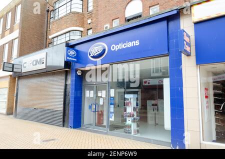 Rhyl, Denbighshire; UK: Feb 21, 2021: The Sports Direct and USC store ...