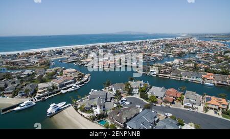 Aerial view of a neighborhood inside of a harbor Stock Photo - Alamy