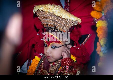 Living goddess of Nepal Trishna Shakya peeps the Dashain Festival ...