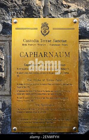 Entrance sign to Capharnaum, The town of Jesus in Galilee, Israel Stock ...