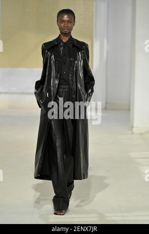 Model Eli Bauer walking on the runway during the Christophe Lemaire ...