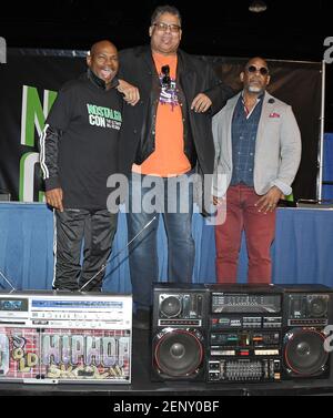 (L-R) The Sugarhill Gang's Master Gee and Wonder Mike with Dancer ...