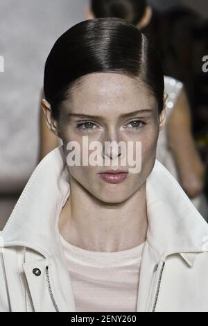 Model Coco Rocha walking on the runway during the Akris Ready to Wear ...