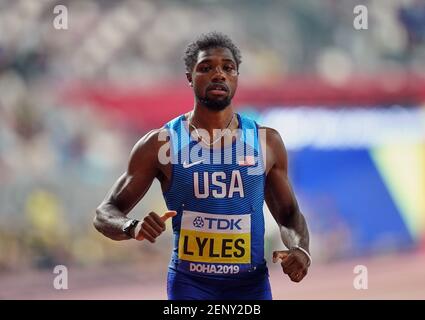 Noah Lyles of United States competing in the 200 meter for men during ...