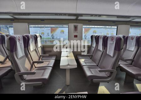 NEW DELHI, INDIA - OCTOBER 3: An inside view of the Vande Bharat ...