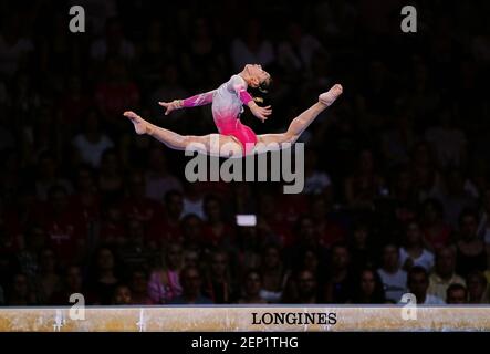 Shijia Li of China competing in balance beam for women during the 49th ...