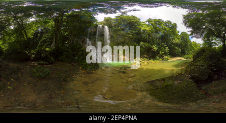 360° view of Beautiful tropical waterfall. Kawasan Falls, Bohol ...