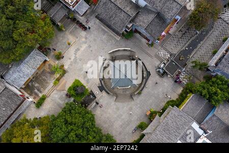 This aerial view shows Dali Ancient Town in Dali City, Dali Bai ...