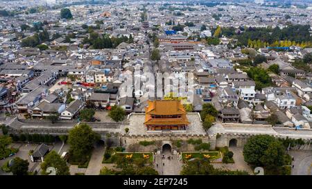 This aerial view shows Dali Ancient Town in Dali City, Dali Bai ...