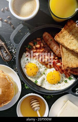 classic high-calorie breakfast for a productive work day Stock Photo ...