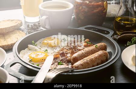 classic high-calorie breakfast for a productive work day Stock Photo ...