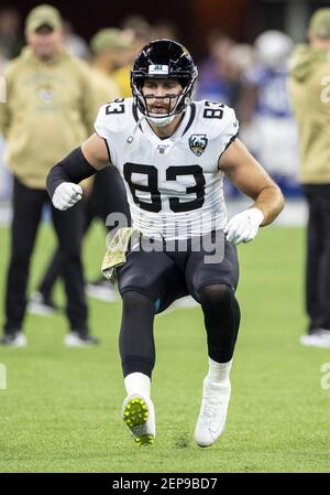 Jacksonville Jaguars tight end Ben Koyack (83) is tackled by Houston ...