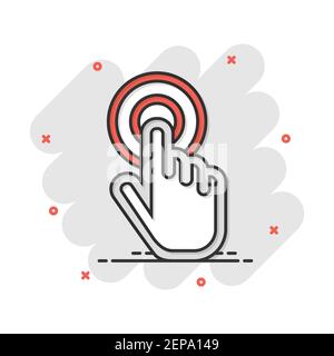 Vector cartoon click hand icon in comic style. Cursor finger sign ...