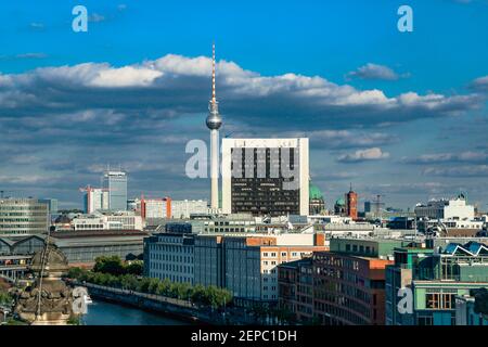 View from the observation deck at the Reichstag to Berlin Mitte with ...
