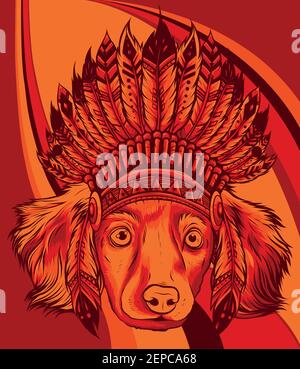 design of head dog with traditional Indian hat, vector illustration ...