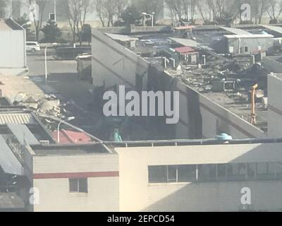 The outside view of the exploded factory in Beijing, China, 3 November ...