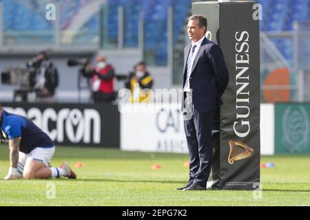 Franco Smith, head coach of Italy, reacts during the Six Nations 2021 ...