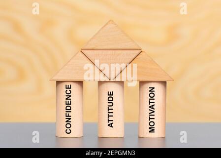 three pillars printed with confidence, attitude and motivation Stock ...