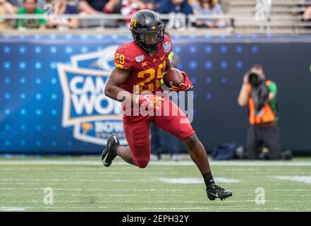 Iowa State running back Breece Hall (28) scores a touchdown as Oregon ...