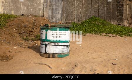 Monrovia Liberia Atlantic ocean beach trash pollution. Extreme poverty ...