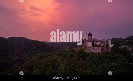 Aerial view on Castle Sovinec, Eulenburg, robust medieval fortress, one ...