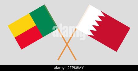 Bahrain and Benin flags for official meeting against background of ...