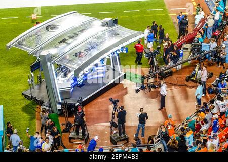 The NFL Broadcast Booth at the Miami Dolphins-Buffalo Bills game at the ...